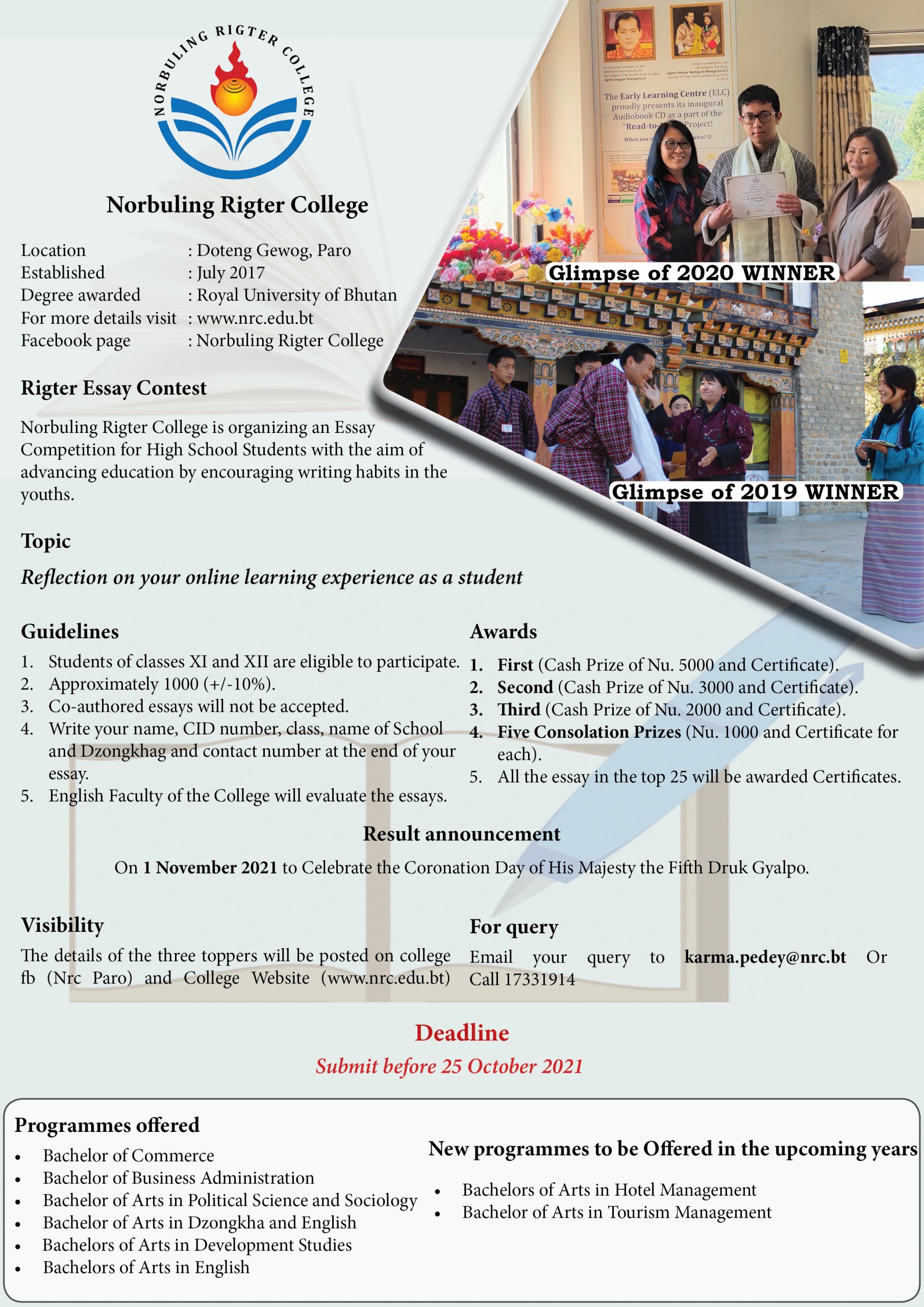 Rigter Essay Contest 2021 – Norbuling Rigter College